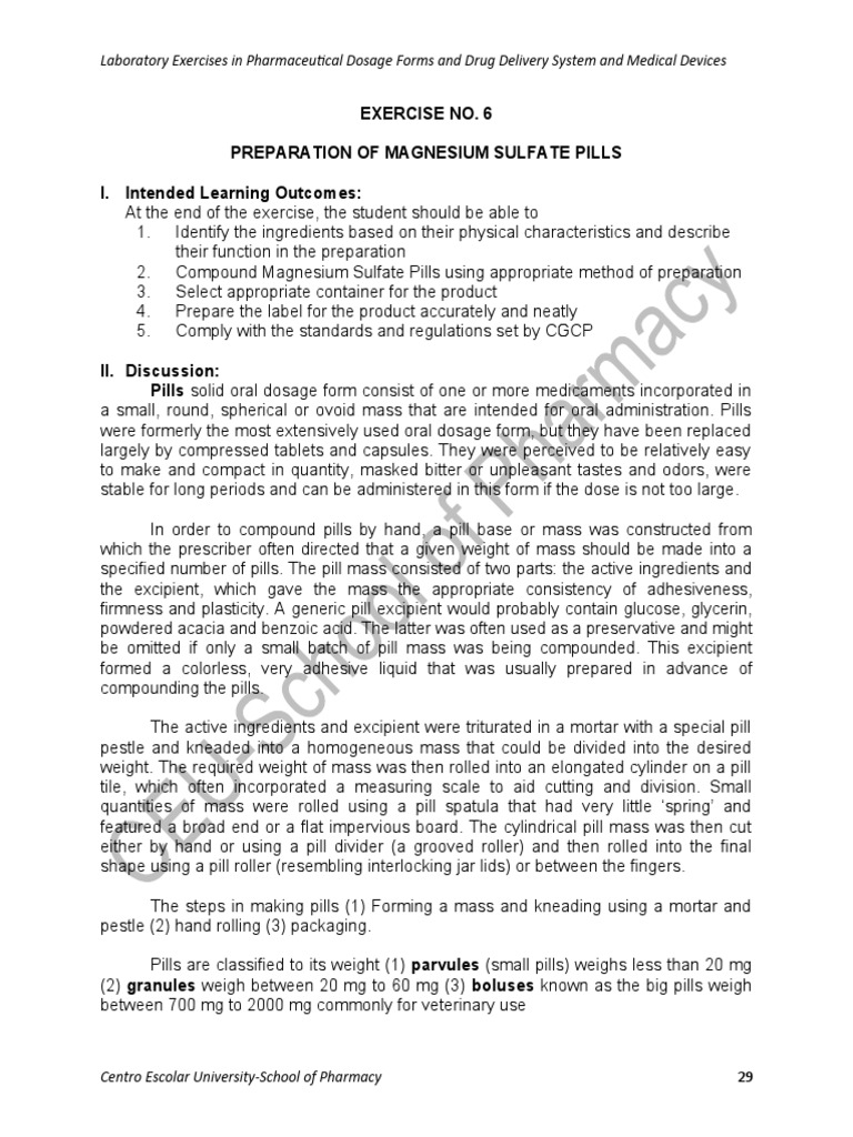 Exercise No. 6 - Magnesium Sulfate Pills 2022-2023 | PDF | Tablet ...