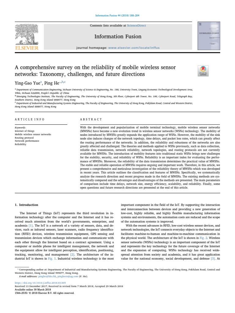A Comprehensive Survey On The Reliability Of Mobile Wireless Sensor Pdf Wireless Sensor 3547