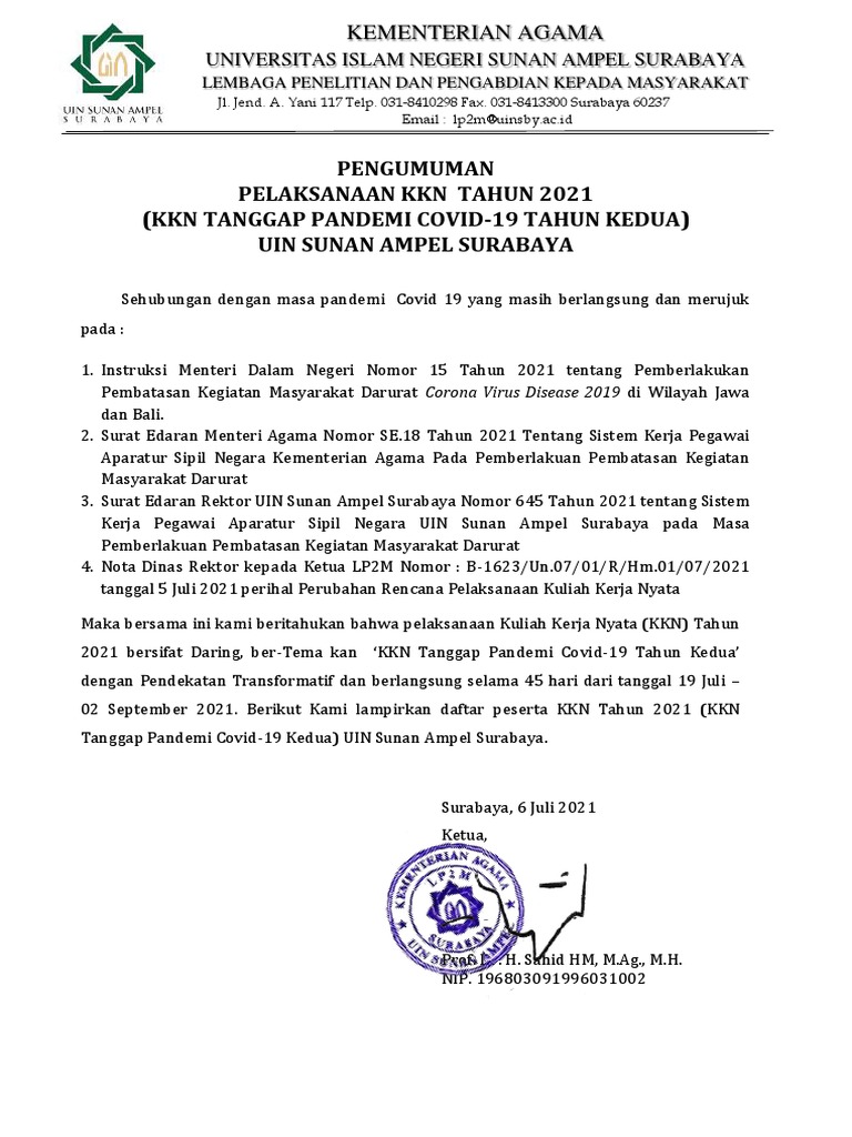 Pengumuman KKN 2021 | PDF