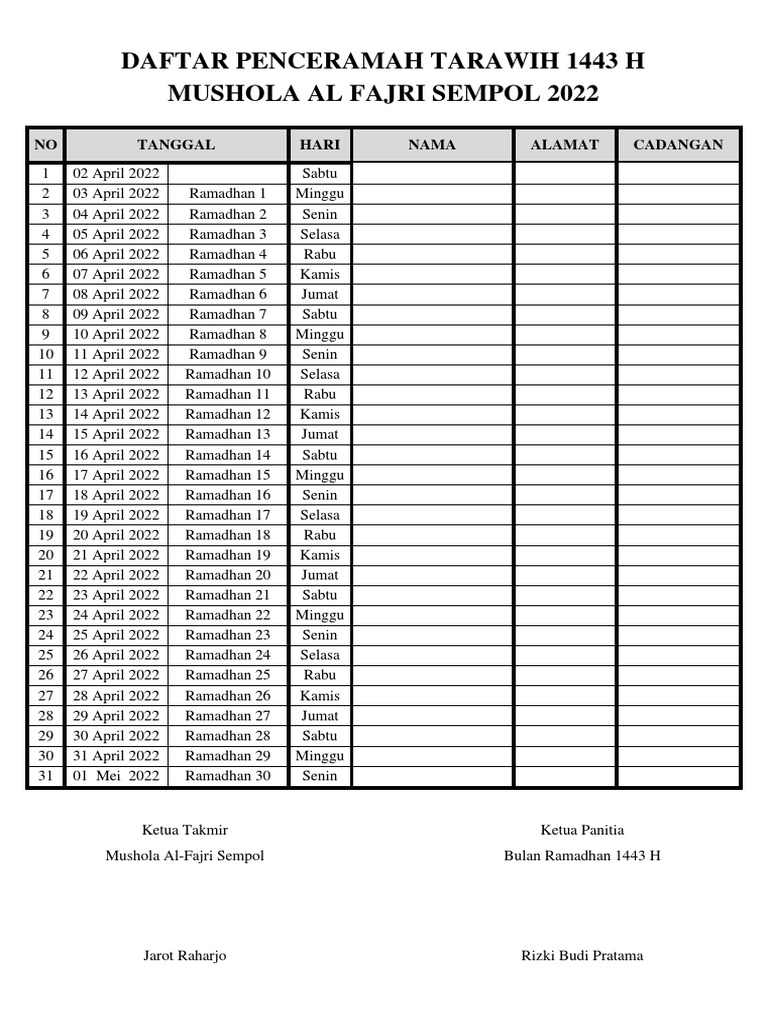 Lembar Penceramah Tarawih 1443 H | PDF | Islamic Jurisprudence ...