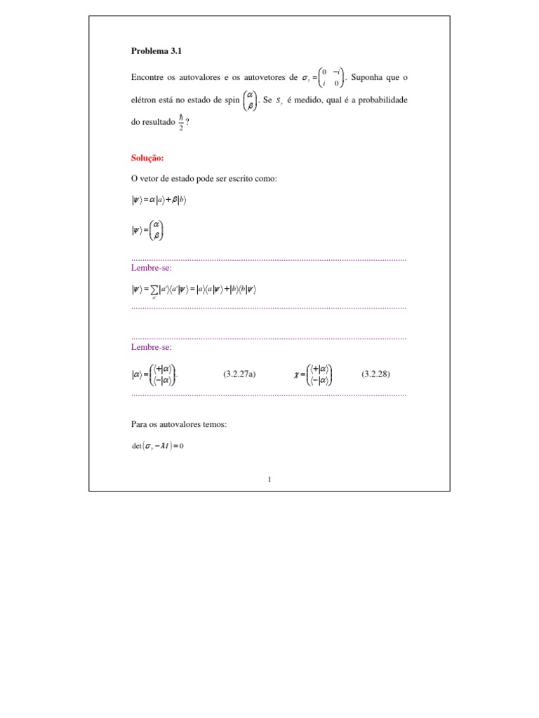 Problemas Cap 3 Todos | PDF | Autovalores e autovetores | Mecânica Quântica