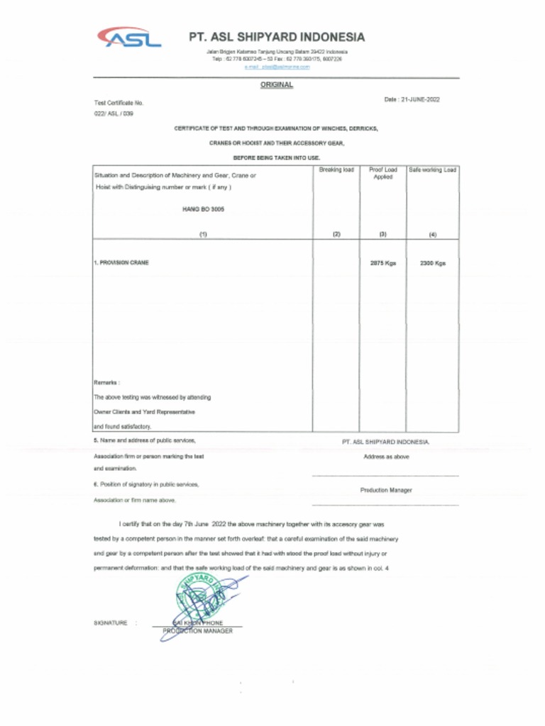 Load Test Certificate Hang Bo 3005 (BSR 22-0085) | PDF
