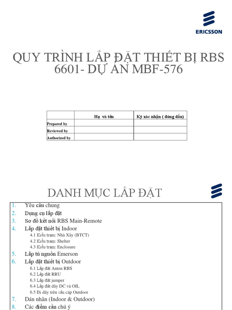 Quy Trinh Lap Dat RBS 6601 - New - Swap Site | PDF