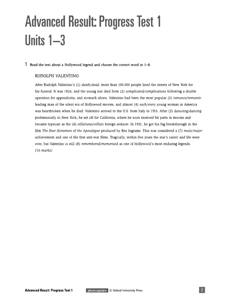 Advanced Result Units 1 To 3 Progress Test 1 | PDF