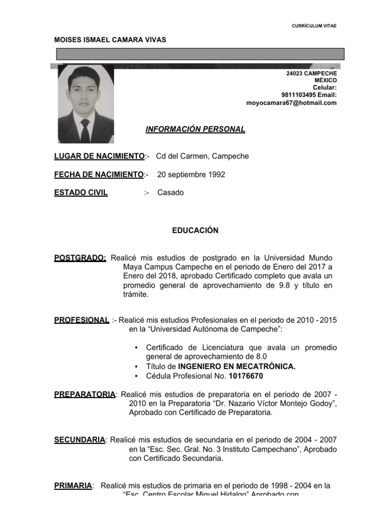 CV Moises para Cfe 2019 | PDF