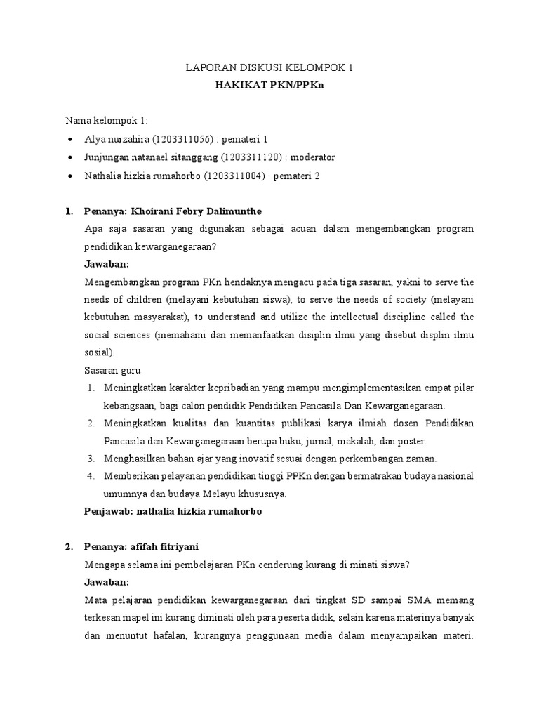Laporan Diskusi Pkn I Kelompok 1 Pdf