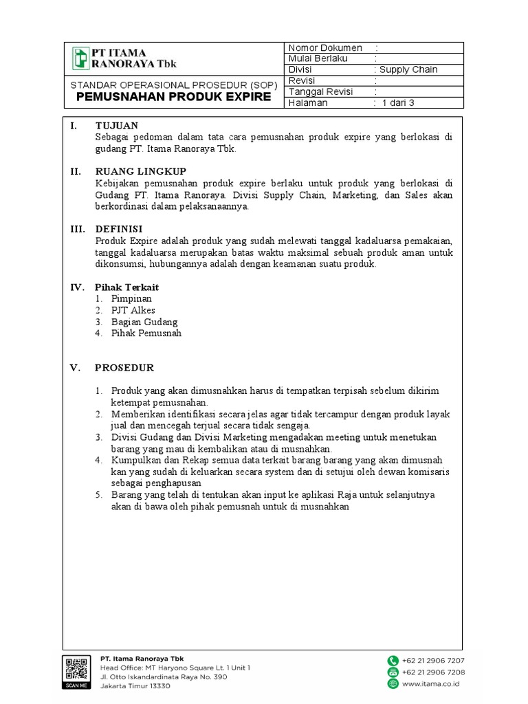 SOP Pemusnahan Produk Expired B3 | PDF