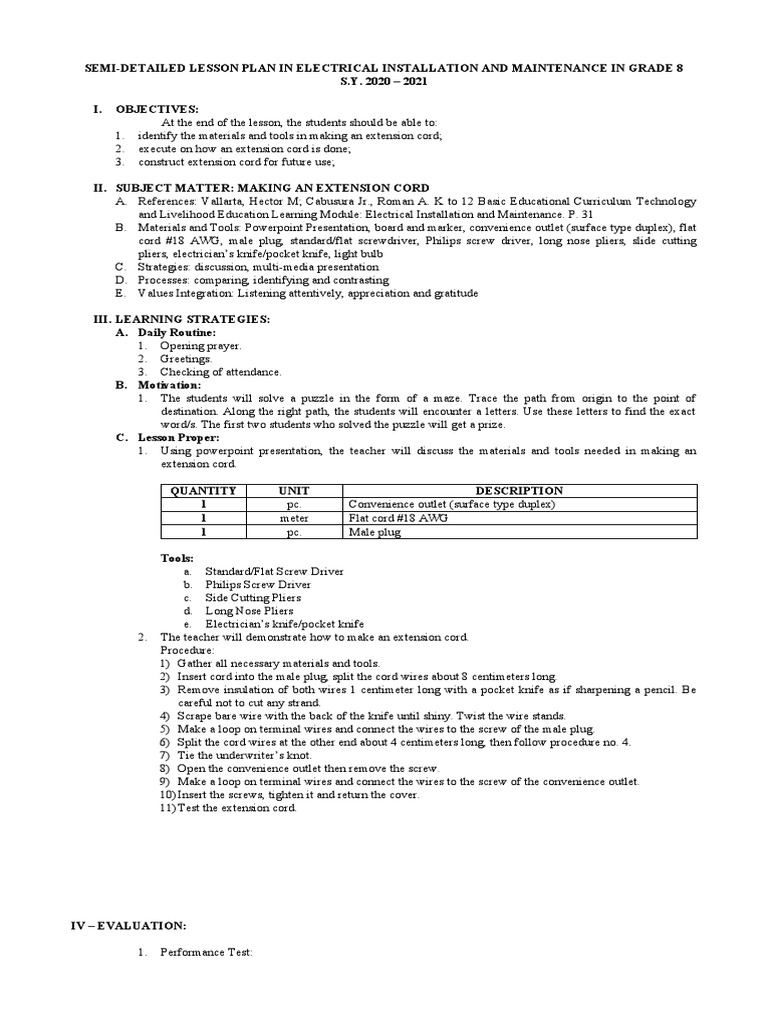 EIM Lesson Plan | PDF | Electrical Connector | Wire