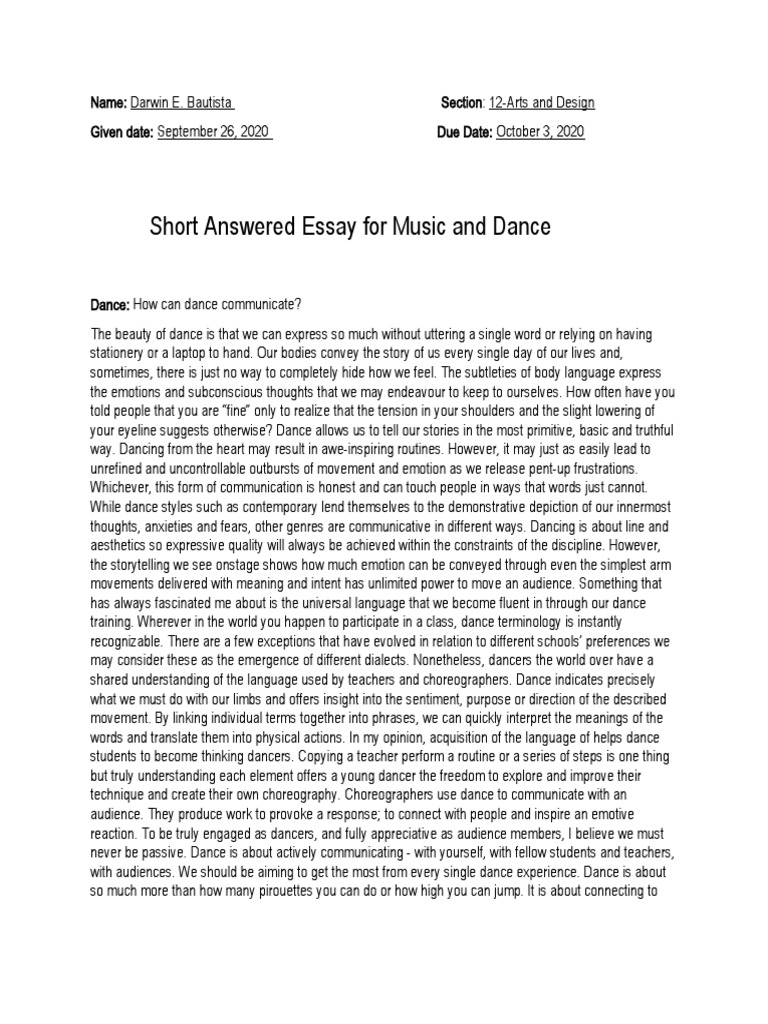 Music and Dance Essay | PDF | Dances | Cognition