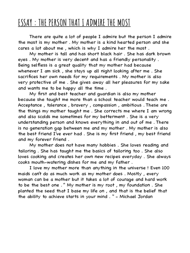 Essay: The Person I Admire The Most | PDF