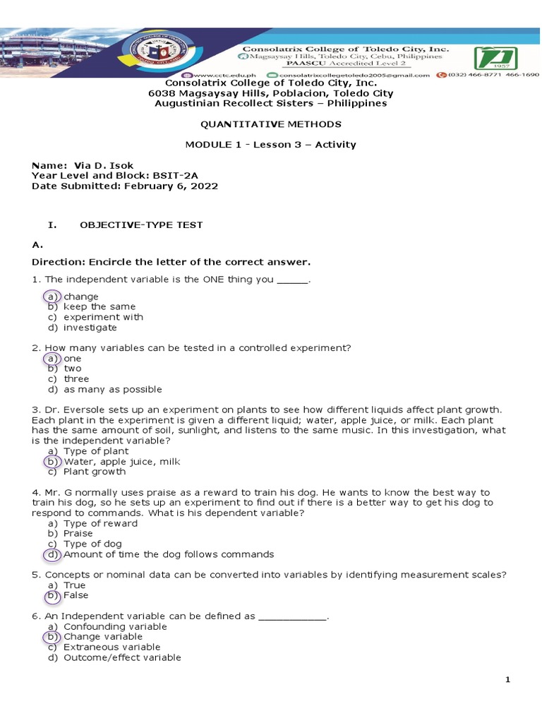 1.3 M1 - L3 Activity 3 | PDF | Hypothesis | Scientific Method