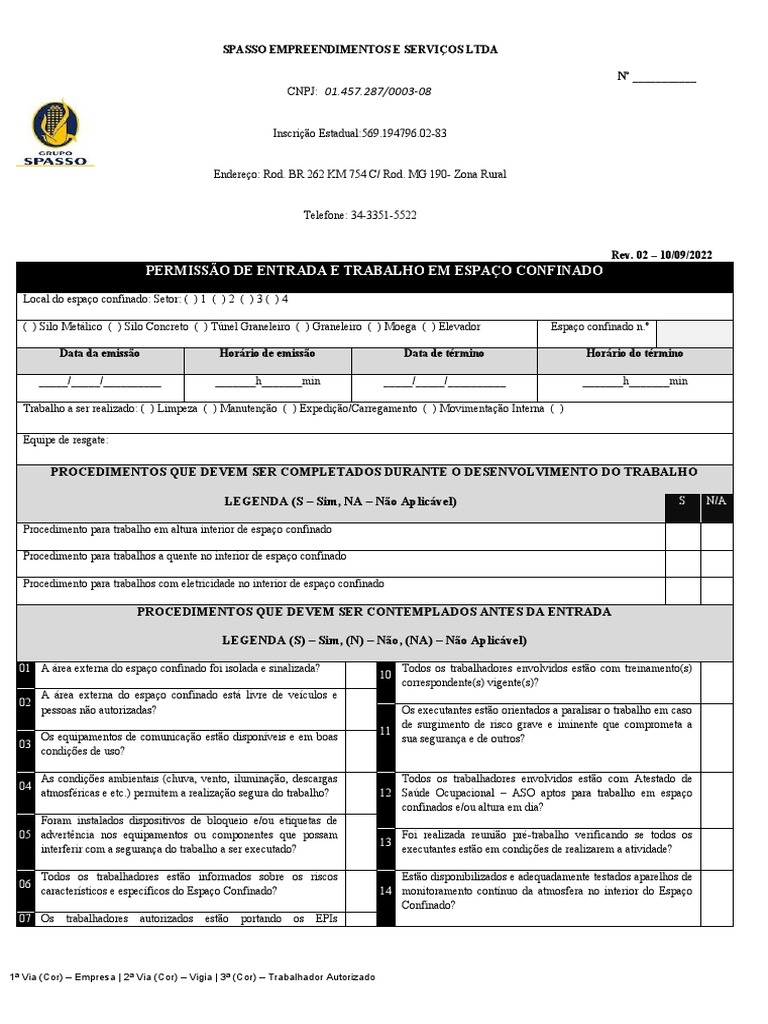 PERMISSÃO DE ENTRADA E TRABALHO - Modelo Padrão Geral REV 02 | PDF