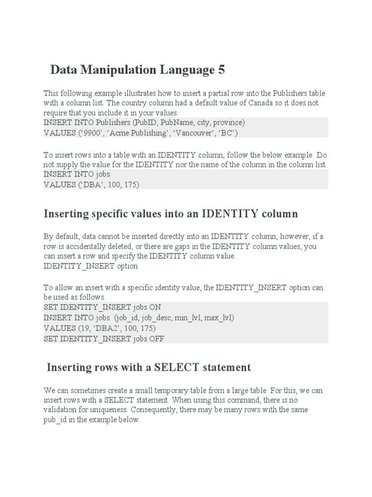 Data Manipulation Language 5 | PDF | Computer Data | Data Management