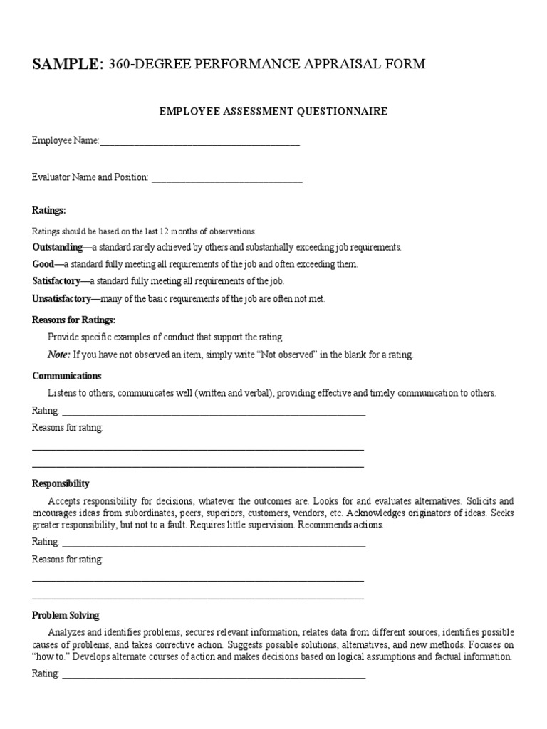 360-Degree Performance Appraisal Form | PDF | Reason | Performance ...