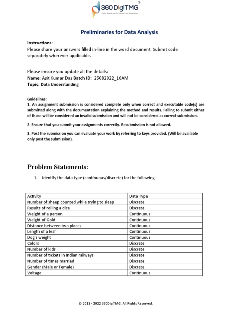 Day02-Data Understanding Answer Asit 25082022 | PDF | Level Of Measurement