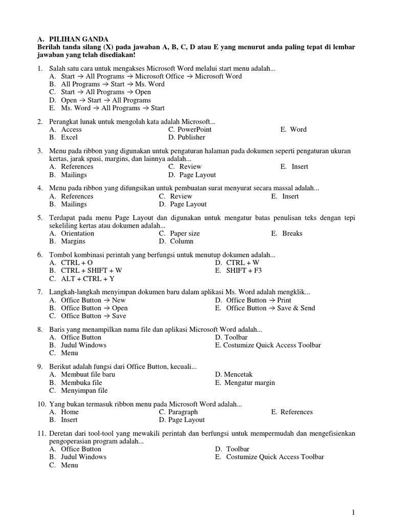 Soal Soal Latihan Ms Word | PDF