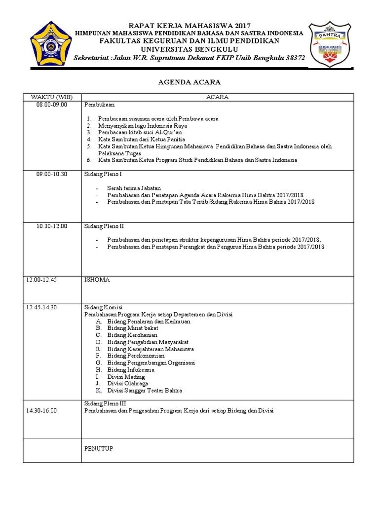 Agenda Acara Raker | PDF