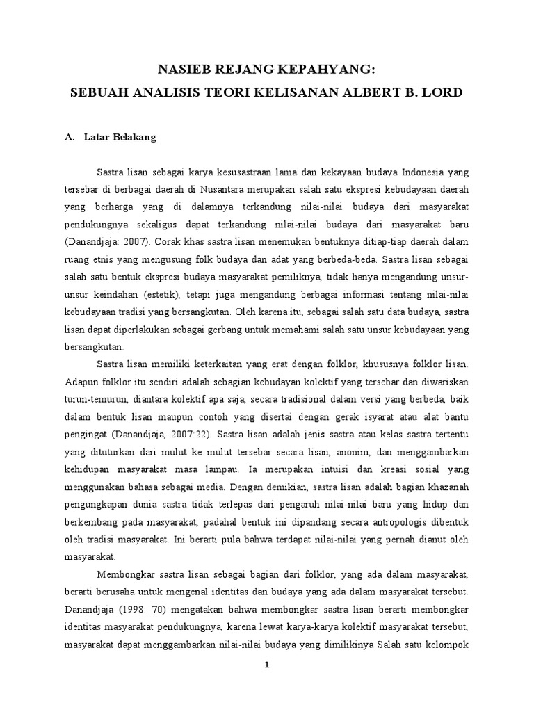 Analisis Teori Sastra Lisan Nasieb | PDF