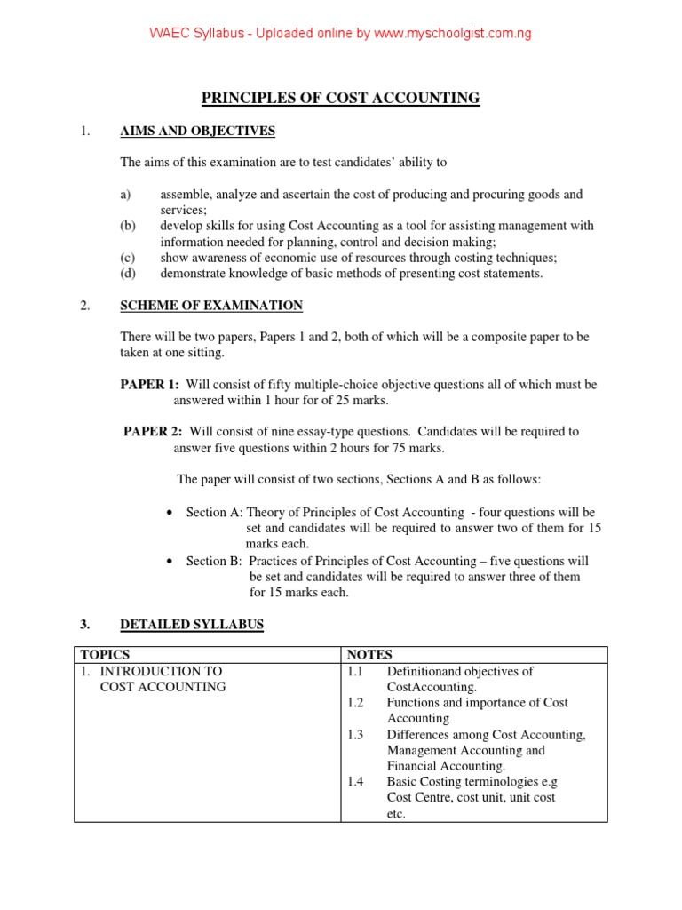 Principles of Cost Accounting Syllabus | PDF | Business | Economies