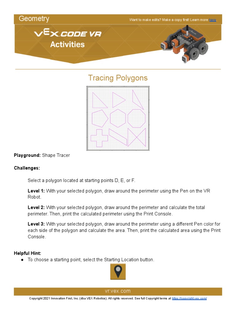 Tracing Polygons Vexcode Vr Activities Pdf