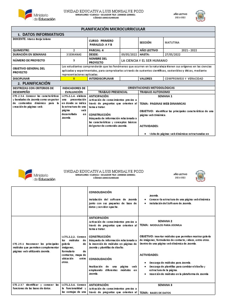 Planificación Microcurricular 9 Pdf Mi Sql Joomla
