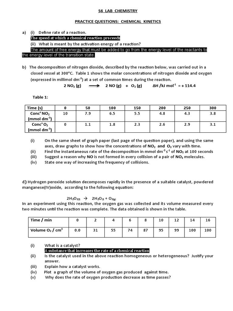 Chemical Kinetics Practice Questions | PDF | Reaction Rate | Chemical ...