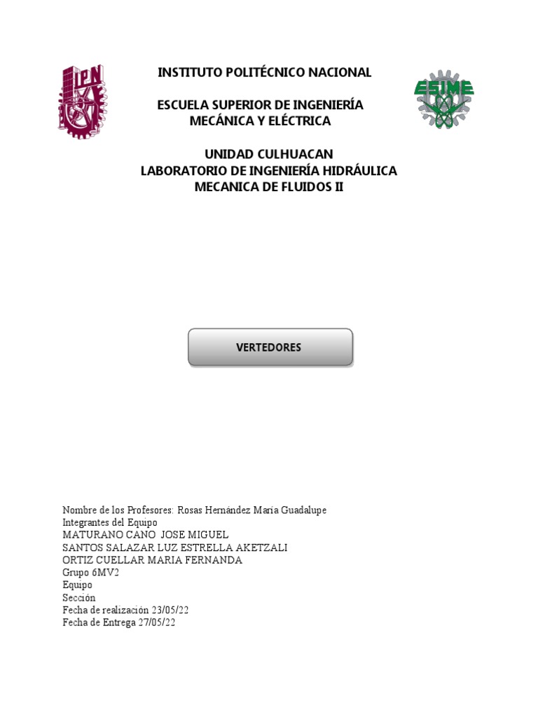 Practica 3 Vertedores | PDF | Descarga (hidrología) | Bomba
