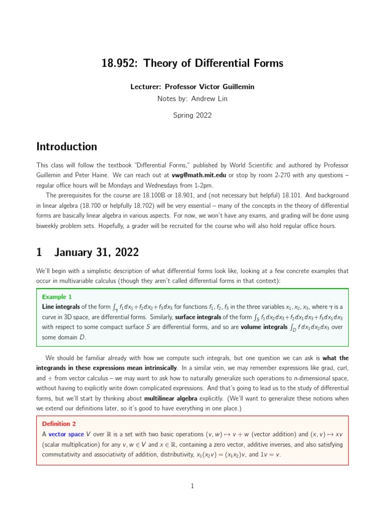 18.952 Differential Forms | PDF | Vector Space | Linear Map