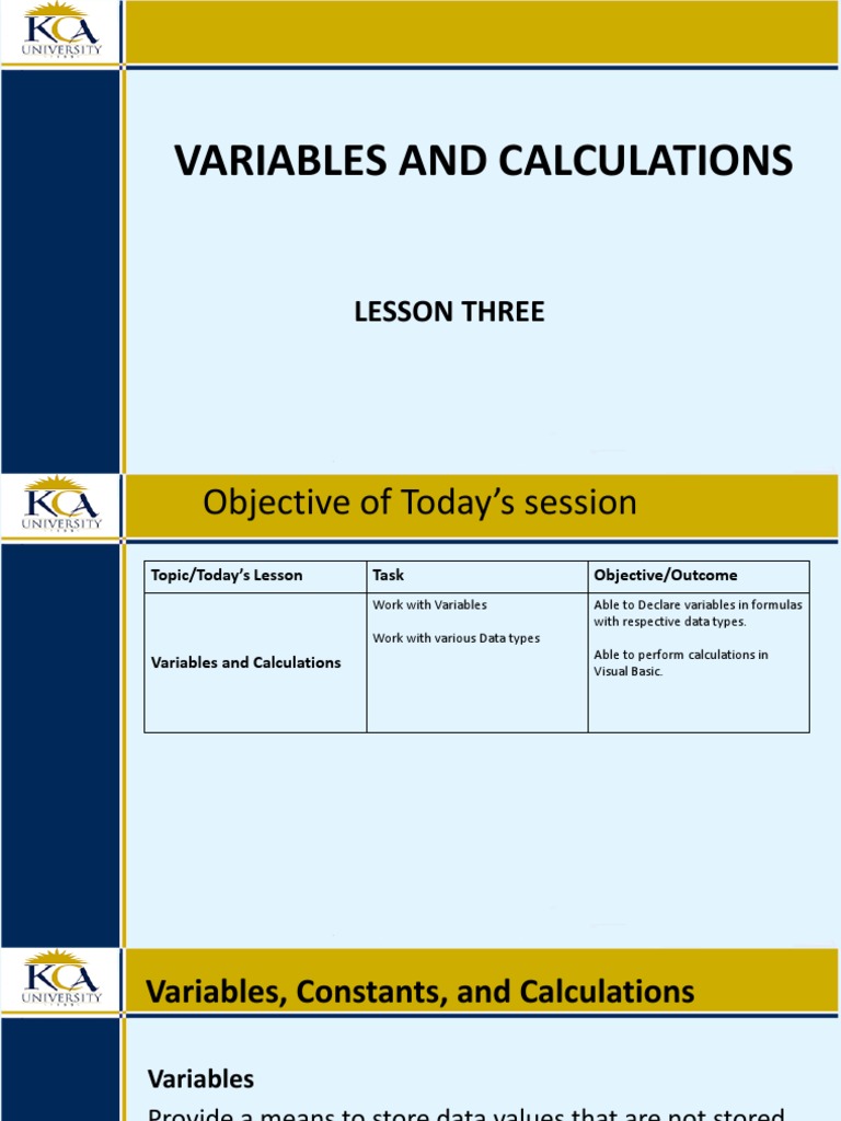Variables And Calculations Lesson 3 Pdf Variable Computer Science Data Type 