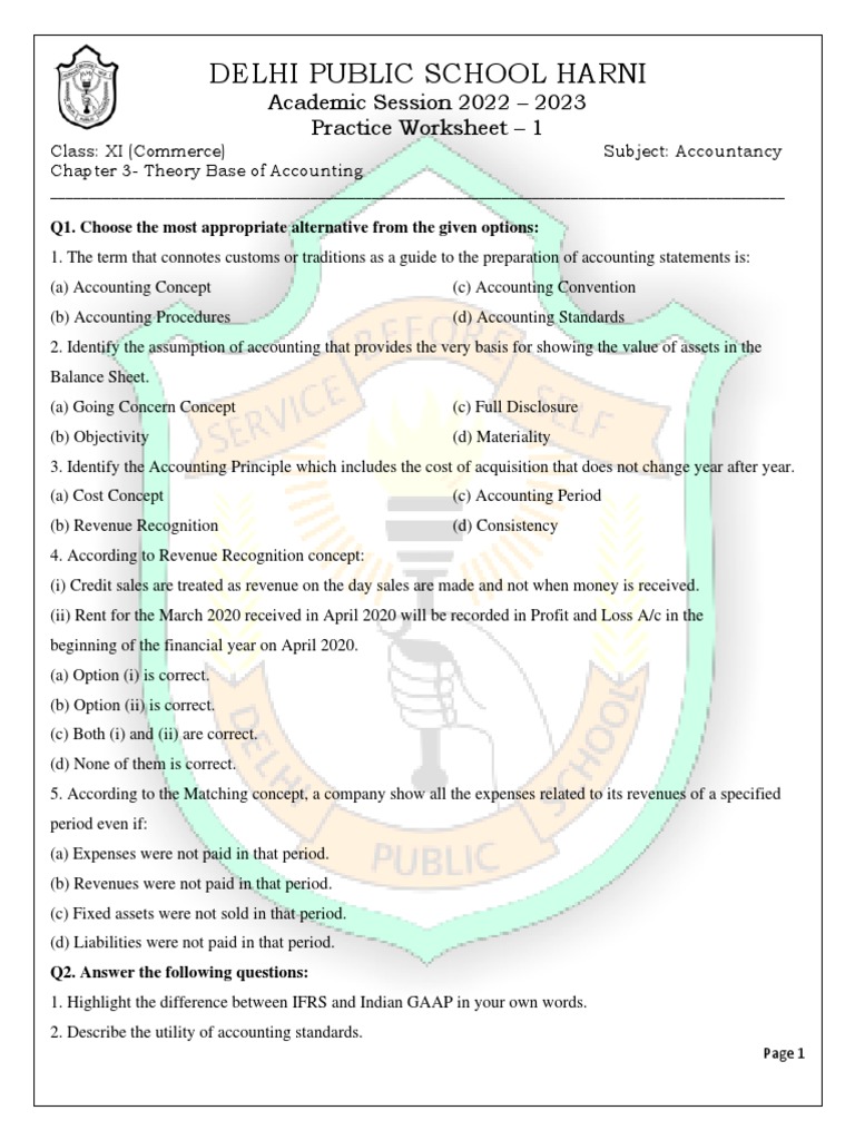 Class 11 Accountancy Practice Worksheet | PDF | Accounting | Debits And ...