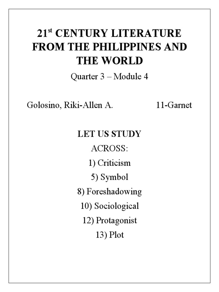 21st CENTURY LITERATURE FROM THE PHILIPPINES AND THE WORLD | PDF