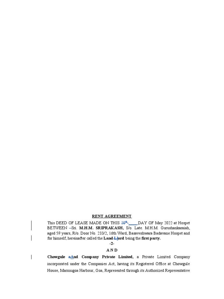 Draft Rental Agreement (18.05.2022) | PDF | Leasehold Estate | Landlord