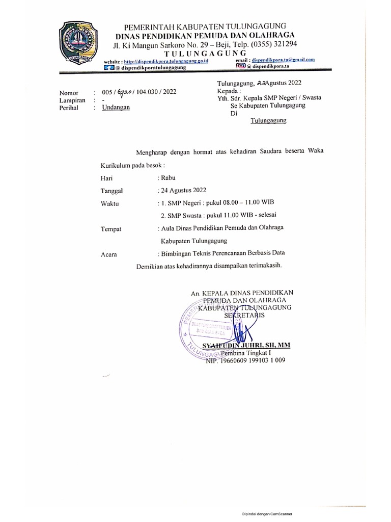 Undangan Bimtek Perencanaan Berbasis Data | PDF