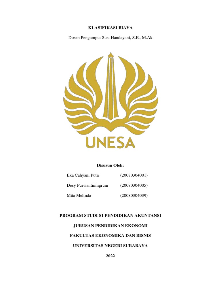 Paper Akuntansi Manajemen Klasifikasi Biaya - PAK 2020A | PDF