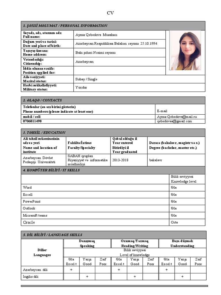 CV - Aynur Qebedova Yeni | PDF