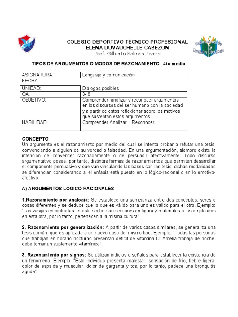 Guía Tipos de Argumentos o Modos de Razonamiento | PDF | Verdad | Argumento
