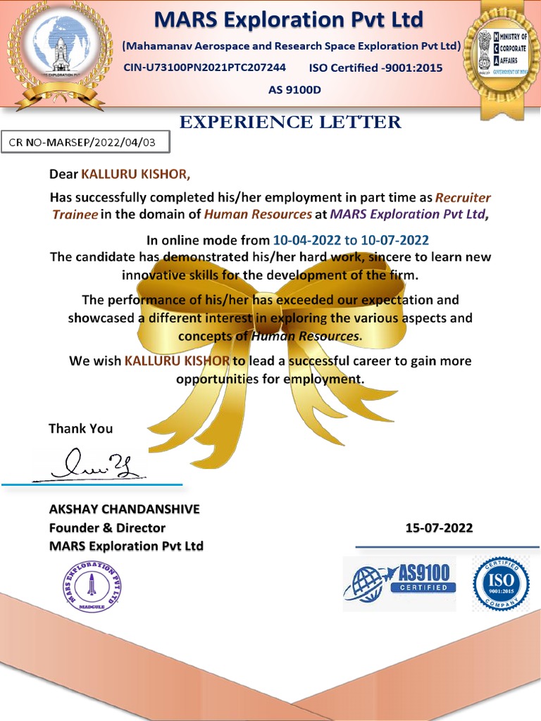 Experience Letter for Akshay Chandanshive | PDF