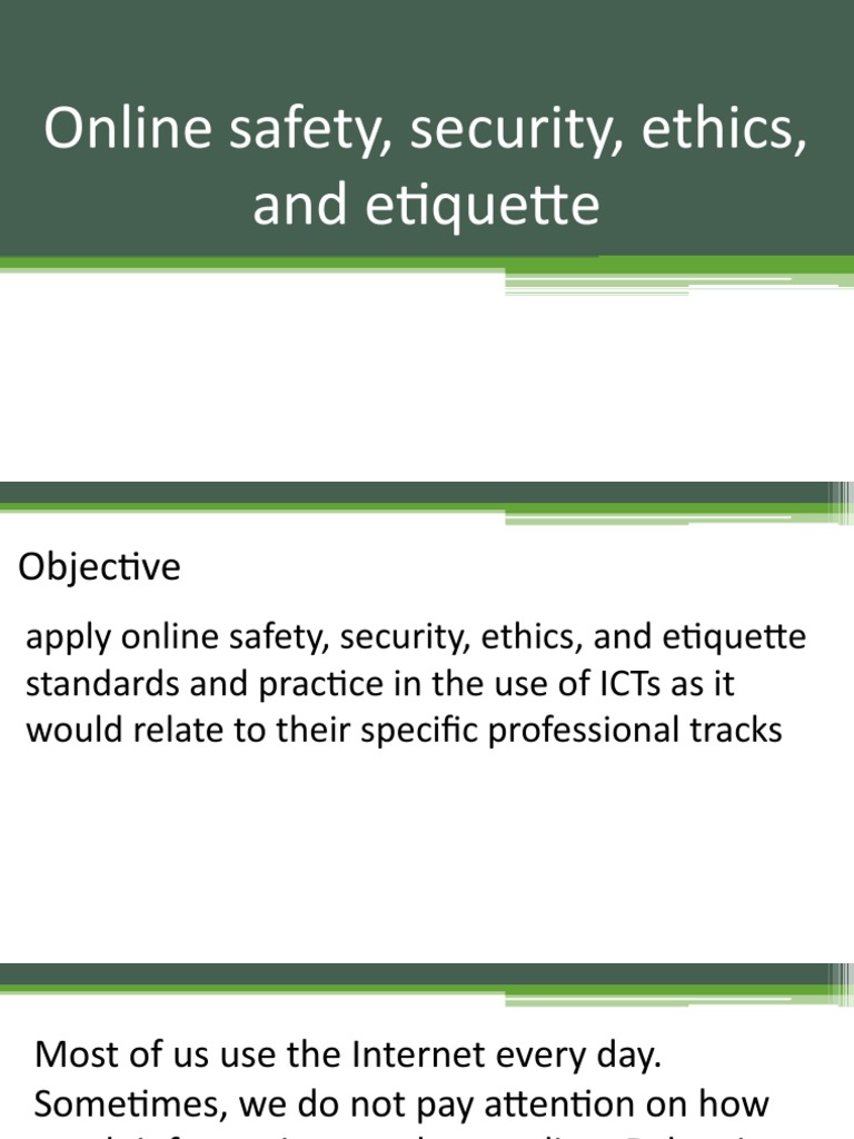 Quarter 1 Week 2 Online Safety Security Ethics and Etiquette | Download ...