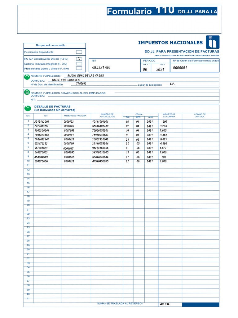 Formulario 110 | PDF