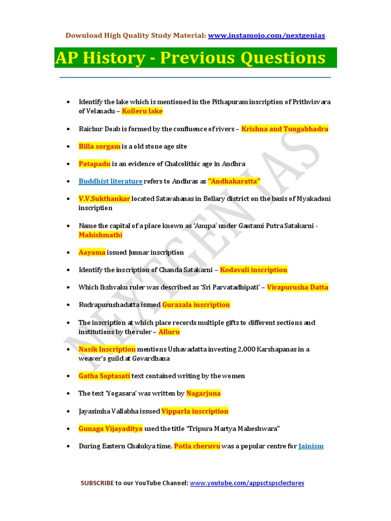 AP History Previous Questions | PDF | South India