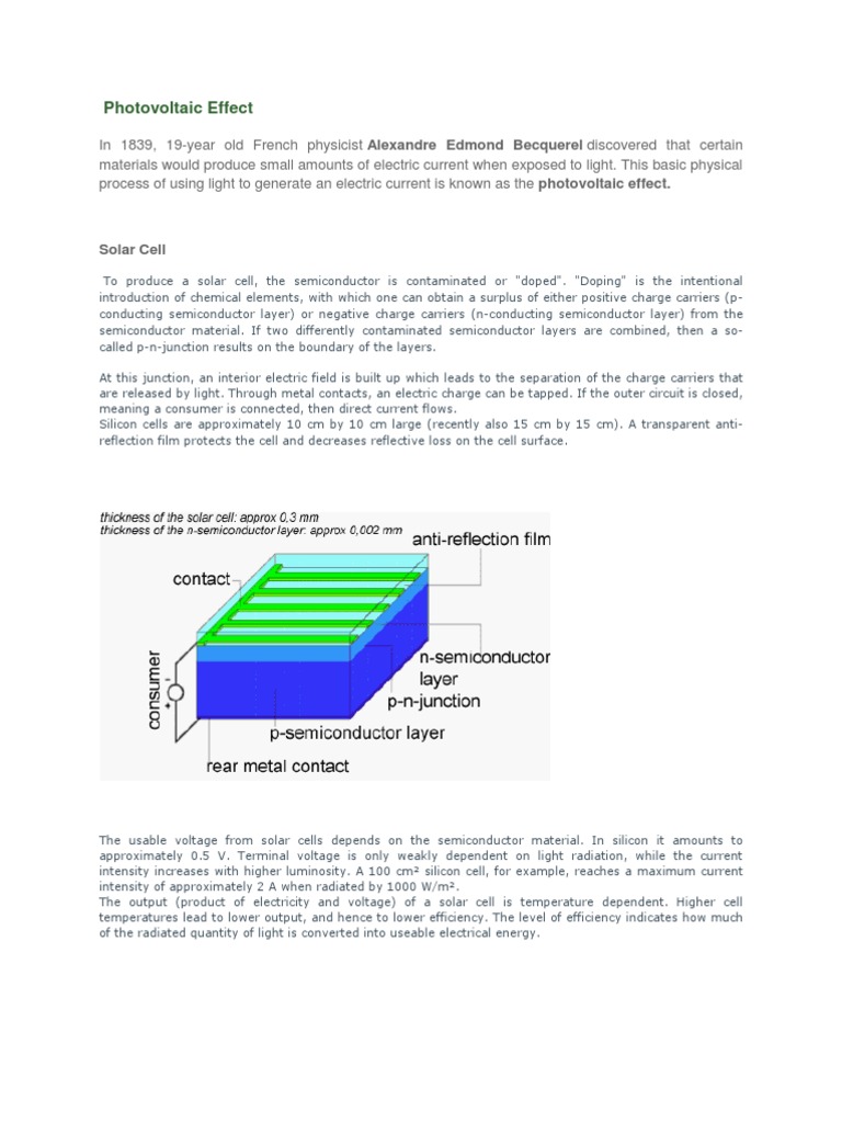 Photovoltaic Effect: Solar Cell | PDF | Photovoltaics | Solar Cell