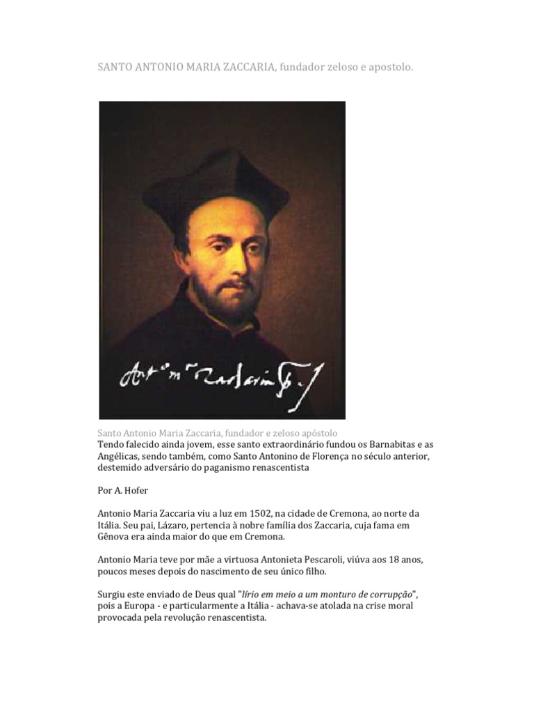 Santo Antonio Maria Zaccaria | PDF | Santo | Papa