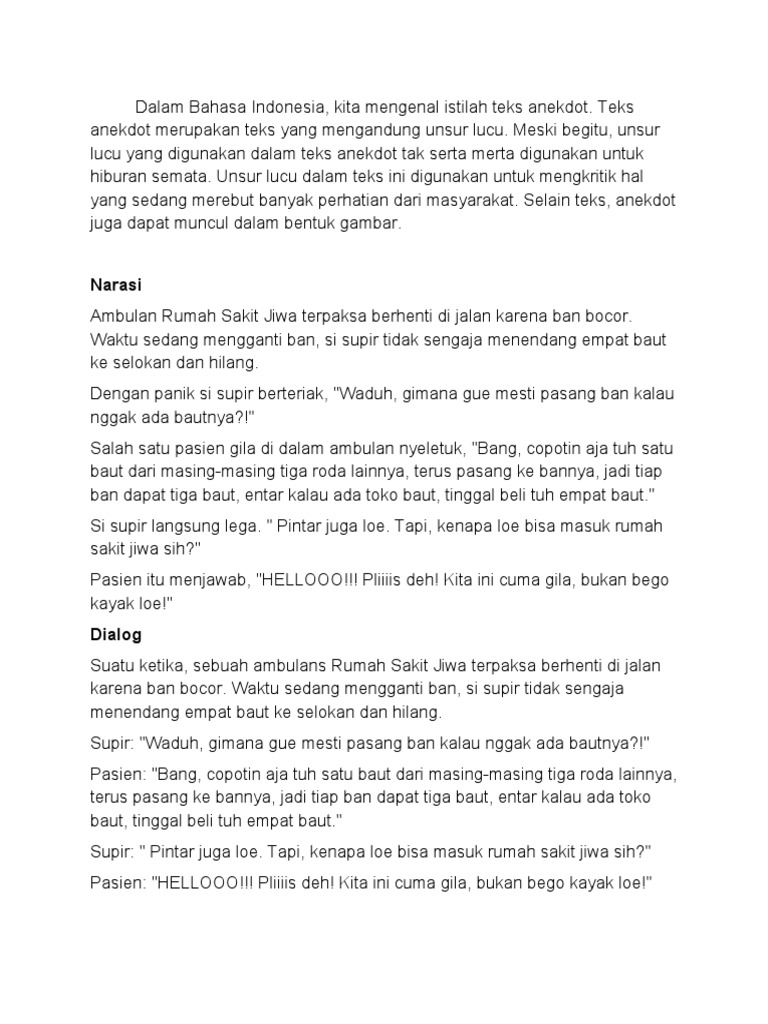 Teks Anekdot Lucu dan Strukturnya | PDF