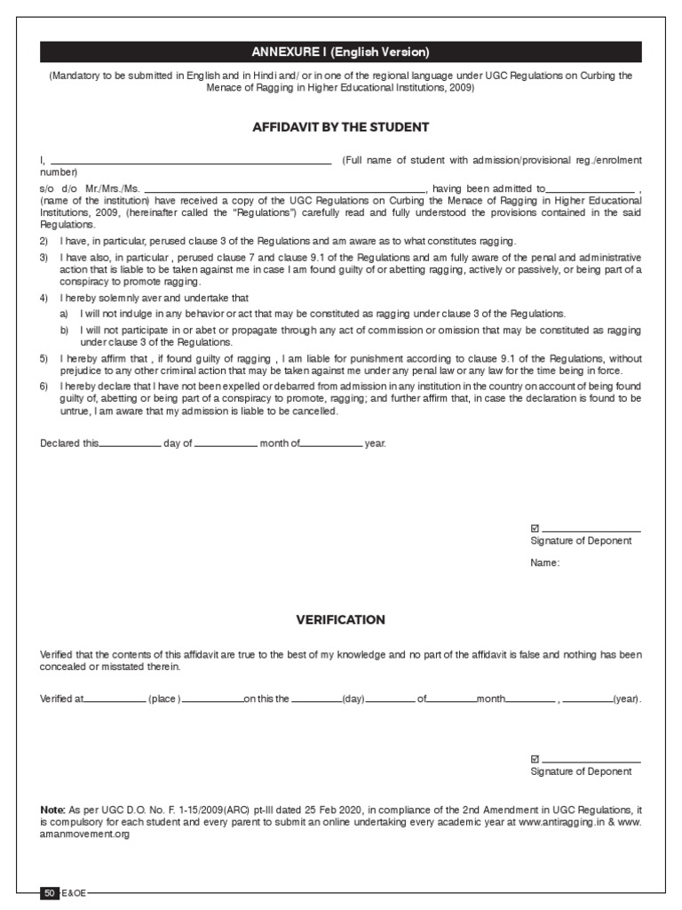 Antiragging Affidavit of The Student 2021 | PDF | Social Institutions | Government