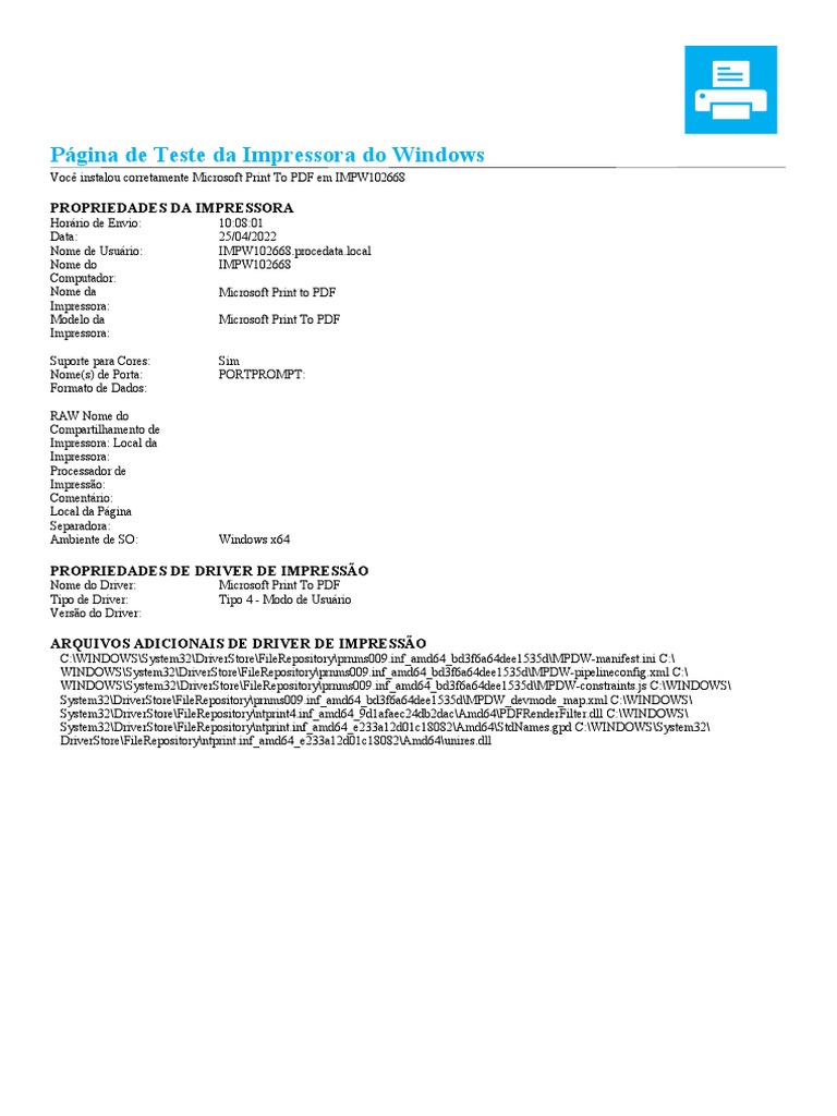 Pagina de Teste Da Impressora Do Windows | PDF