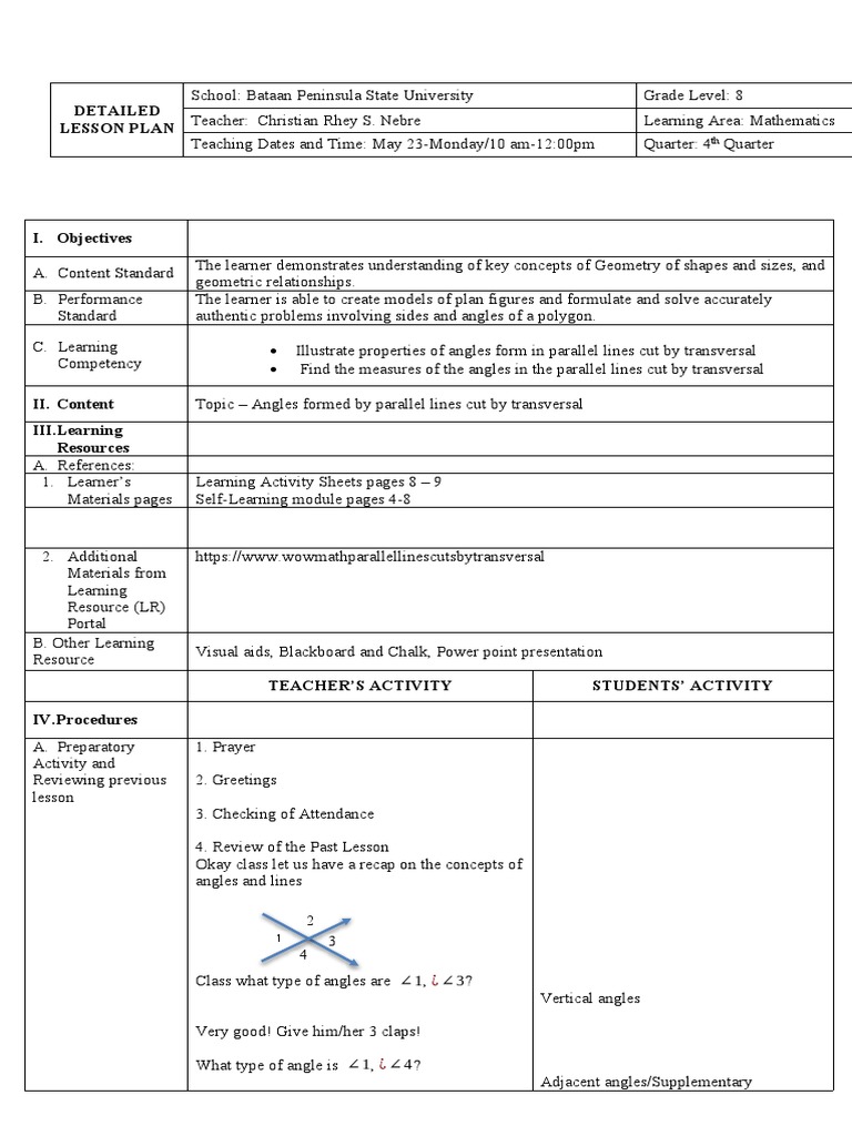 Share Lesson-plan-angles-form-by-parallel-lines-Q4 | Download Free PDF ...