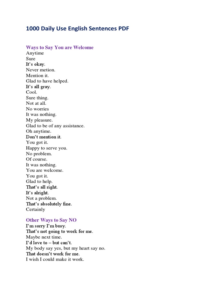Daily Use English Sentences (EE) | PDF