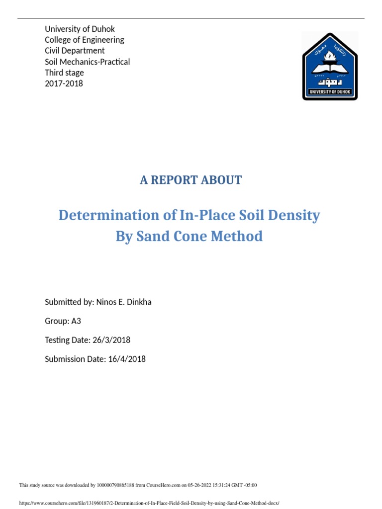 2 Determination of in Place Field Soil Density by Using Sand Cone ...