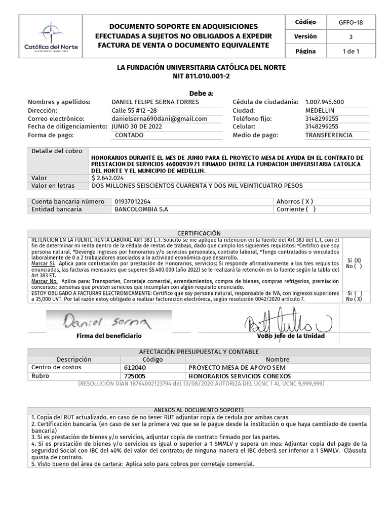 Documento Soporte En Adquisiciones Efectuadas A Sujetos No Obligados A