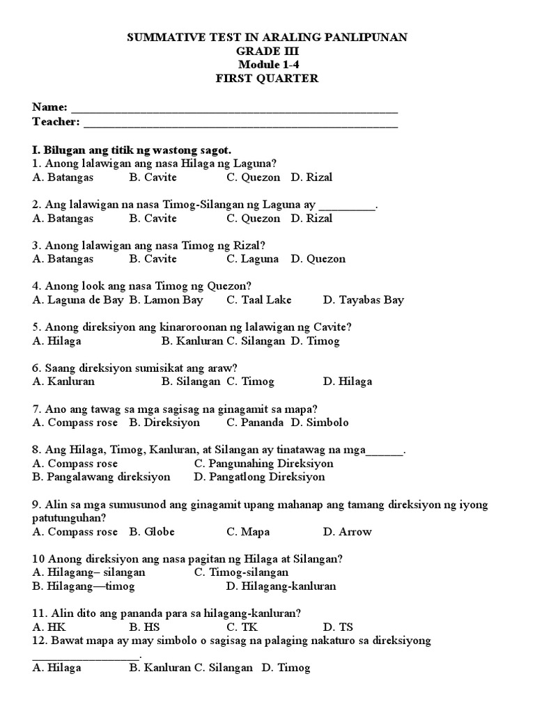 Summative Test in Araling Panlipunan | PDF